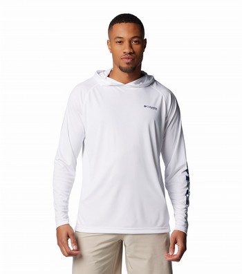 Columbia Mens Pfg Terminal Tackle Sun Hoodie White / Nightshade Logo